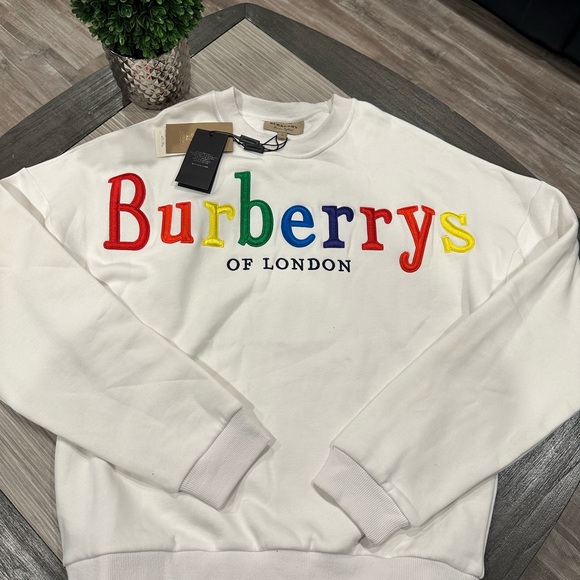 Burberry | Sweaters | Soldburberry Rainbow Font Sweater White Xl | Poshmark